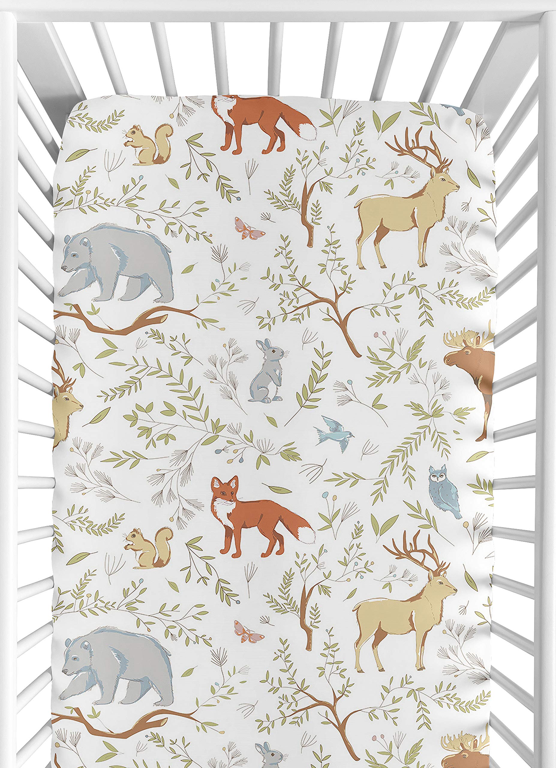 Fitted Crib Sheet for Woodland Toile Baby/Toddler Girl or Boy Bedding Set Collection - Animal Print