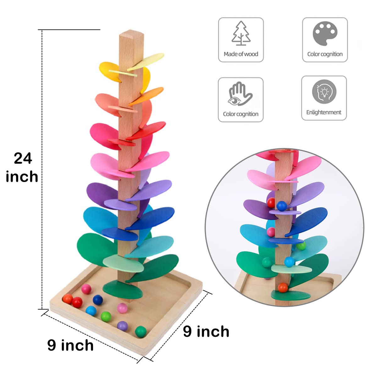 Anxus Wooden Toy Rainbow Singing Tree Marble Run Montessori Interactive Learning Toy for Kids Classroom or Home School Kids Room Toys Room Decoration Educational System Reward Gift (Large)