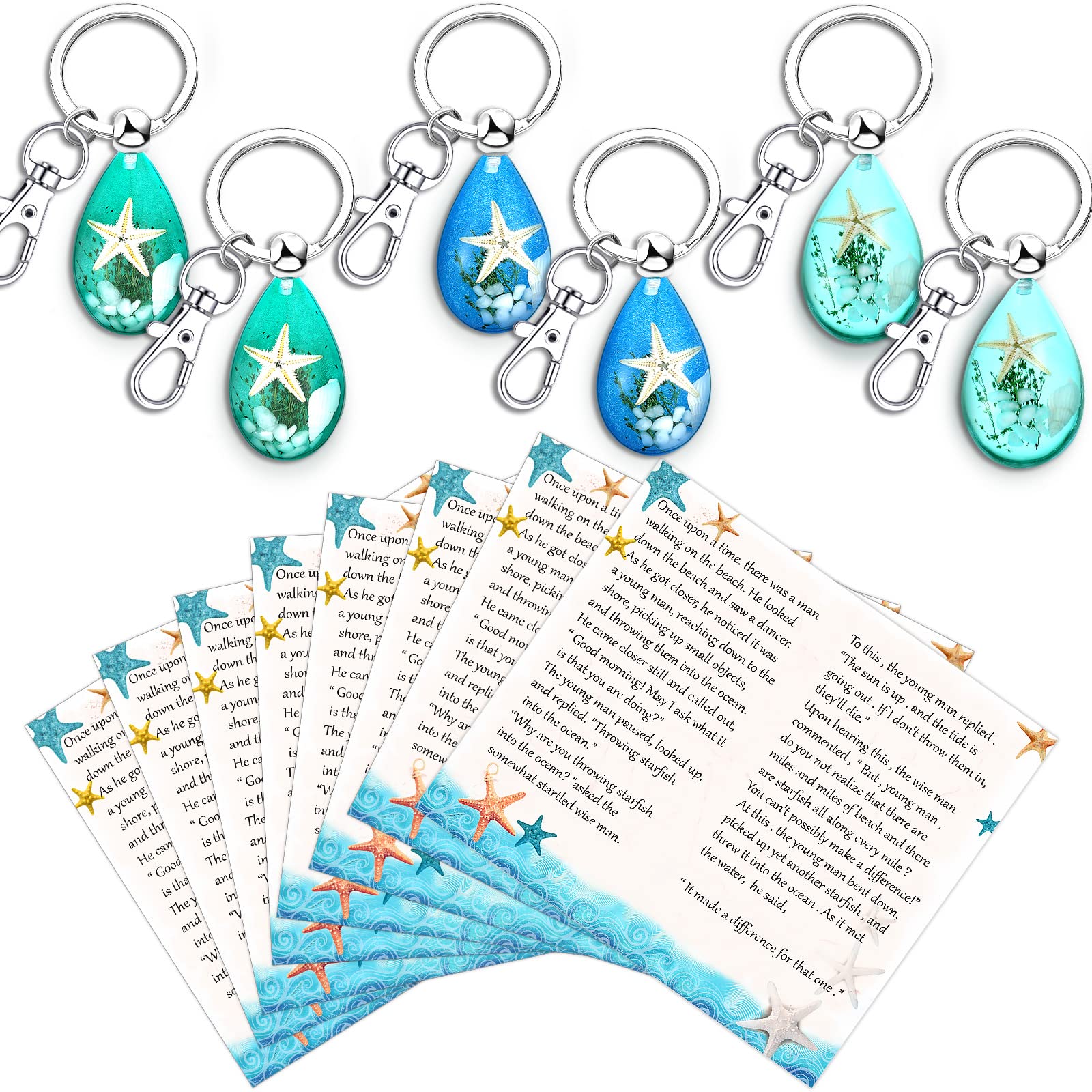 Eaasty 30 Pcs Starfish Story Gift Mini Keepsake Appreciation Notecards Employee Appreciation Starfish Keychain Cards Envelopes You Make a Difference Thank you Gifts Set for Teacher Students Colleague