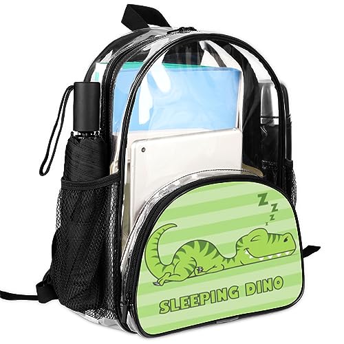 Clear Mini Backpacks Green Dinosaur Pattern Stripe Transparent Backpack Heavy Duty PVC See Through Bookbags Casual Daypack with Reinforced Straps for Work, School, Security, Travel, Beach¡