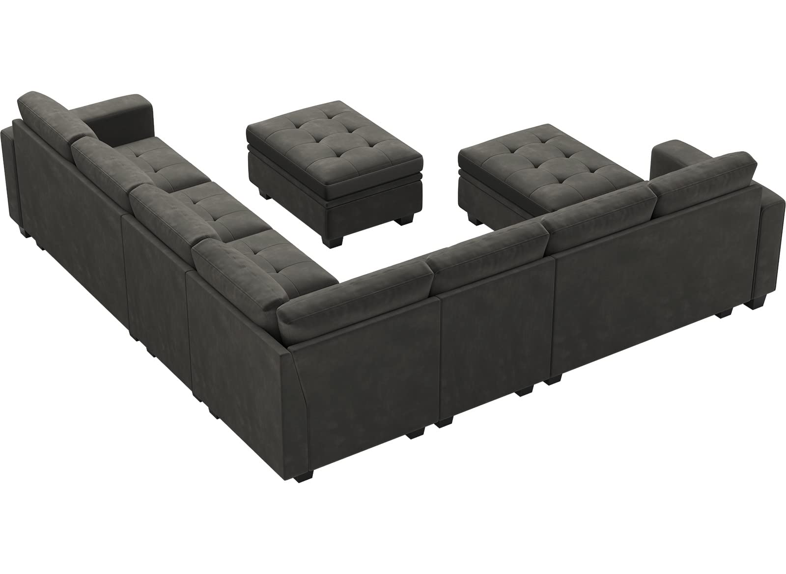 Belffin Oversized Velvet Modular 8-Seat Sectional Sofa Set with Storage Ottoman U Shaped Couch Set Modular Sectional Convertible Sofa Couch with Reversible Chaise Corner Sofa Couch Set Grey