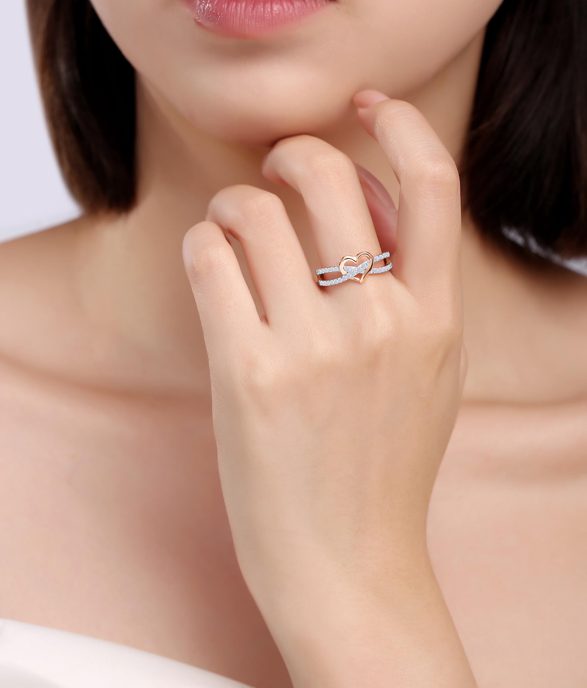 AFFY Infinity Heart Promise Ring Round White Cubic Zirconia Split Shank Jewelry for Women in 14K Rose Gold Over Sterling Silver Gift For Her Jewelry Ring Size-6.5