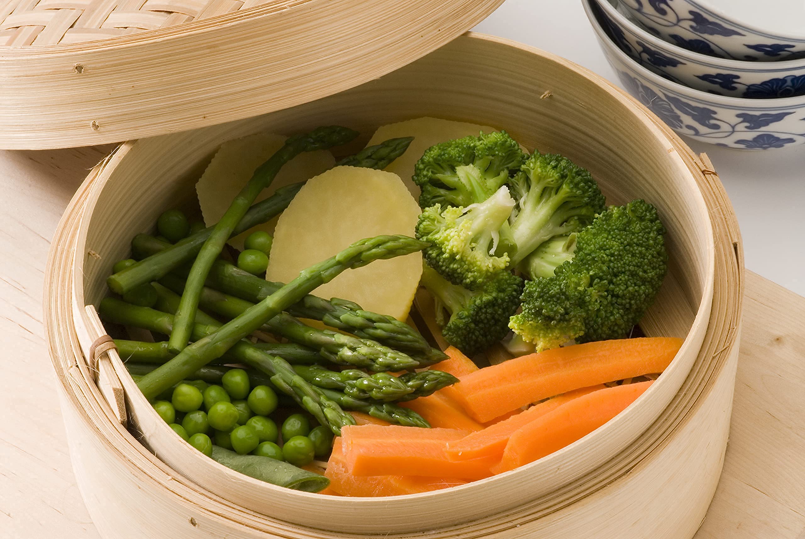 Bamboo Steamer for Cooking 10β -by DoSensePro Includes 2 Tiers, Stainless Steel Dumpling Maker, Liners, Ceramic Dish, and Bamboo Tongs. Dumpling Steamer Basket Cooker for Healthy Low-Fat Diet