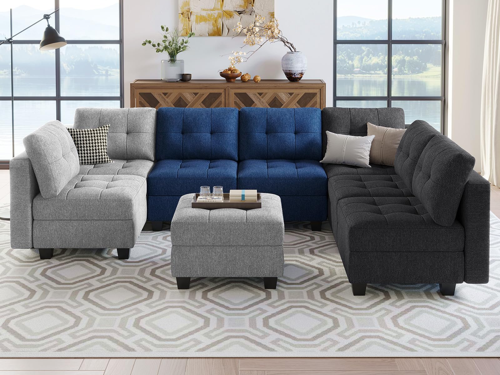 Belffin Polyester Weave Fabric Modular Sectional Sofa Swatch Kit Card,Dark Grey,Light Grey,Blue