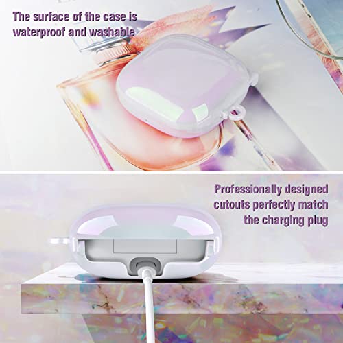 Beats Fit Pro Case Cover, Filoto Laser PC Beats Fit Pro Case for Women Girls, Cute Protective Apple Beats Fit Pro Earbuds Case Cover with Keychain Accessories,White