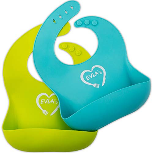 EVLA'S Baby Feeding Set, Baby Led Weaning Supplies, Adjustable Silicone Bibs, Divided Plate, Suction Bowl with Lid, Soft Spoons for Babies or Toddlers, Baby Registry must have!