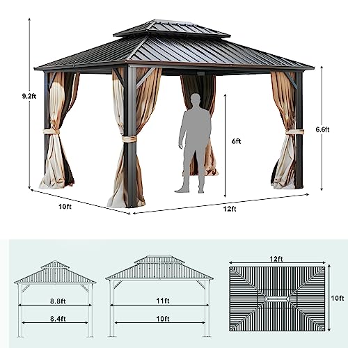 YITAHOME 10x10ft 2-Tier Hardtop Gazebo (10' X 12')