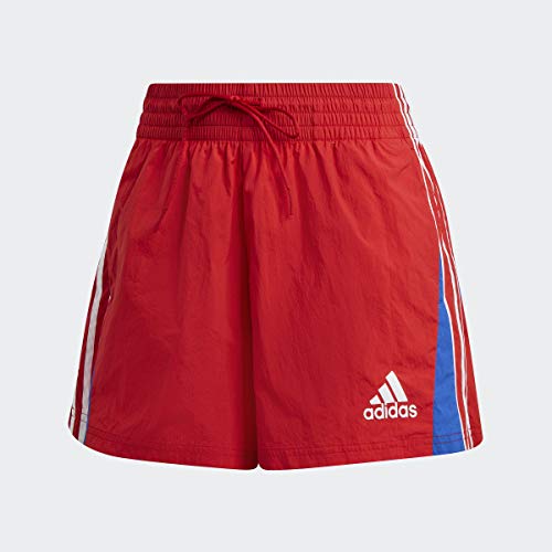 adidas womens Colorblocked 3-Stripes Shorts Scarlet Large