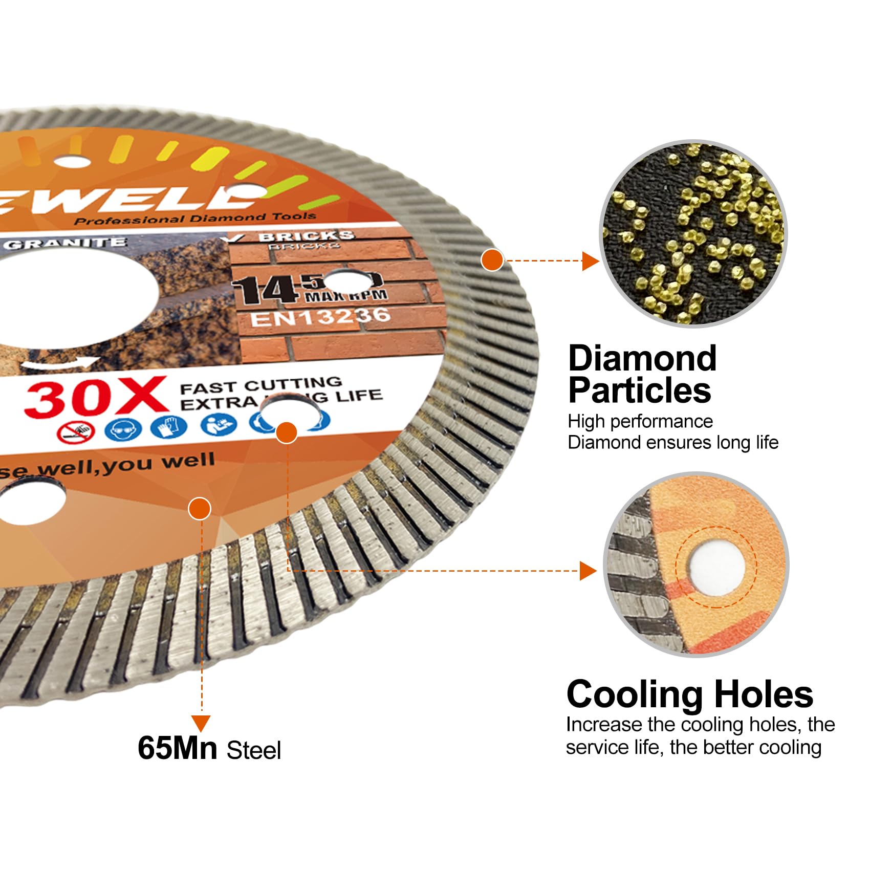 FEWELL 4Inch Super Thin Diamond Ceramic Saw Blade,Turbo Blade Cutting disc for Porcelain,Ceramic Tile Granite Brick and Concrete 105x10x22.23mm (1-Pack)