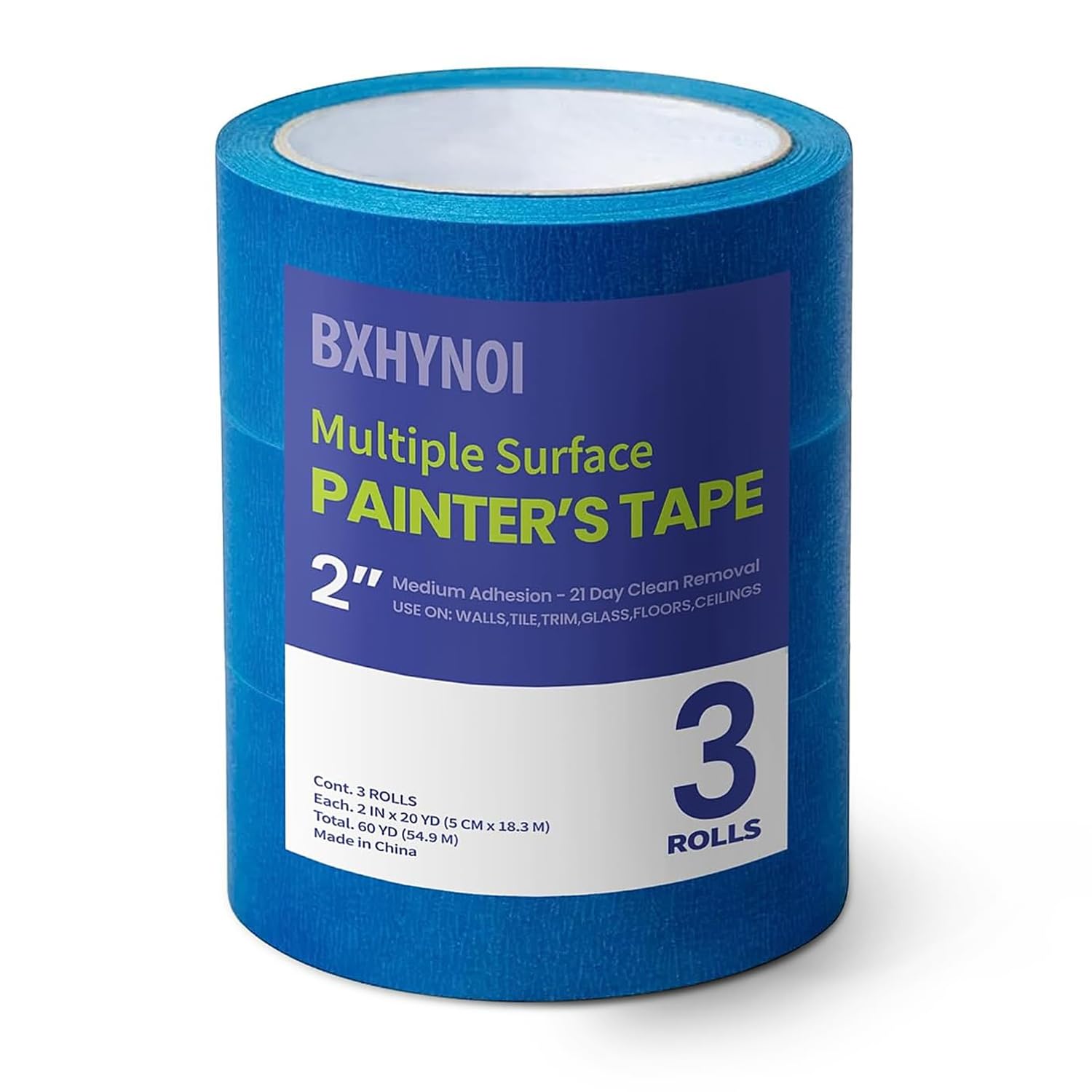 BXHYNOI Painters Tape,3 Rolls,2 in.W X 20 YD,Masking Tape for Paint,Walls,Blue
