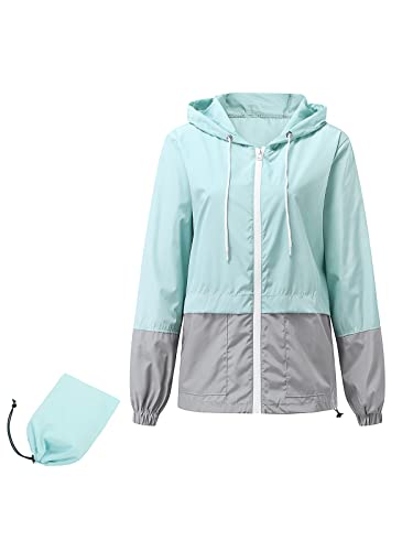 Century Star Plus Size Rain Jackets for Women Waterproof Windbreaker Lightweight Packable Rain Coats with Hood Mint Green Grey 3X-Large