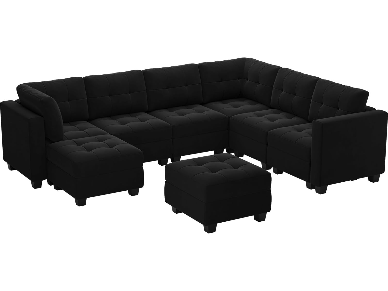 Belffin U Shaped Sectional Modular Sofa Set with Chaise, Reversible Sectional Modular Sofa Couch with Ottomans, Velvet Fabric Sectional Couch with Storage Seats,Black