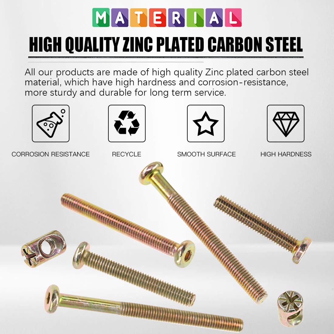 Glarks 100Pcs Zinc Plated M6 x 40/50/60/70/80mm Hex Socket Head Cap Screws Bolts Furniture Crib Bolts with Barrel Nuts Assortment Kit