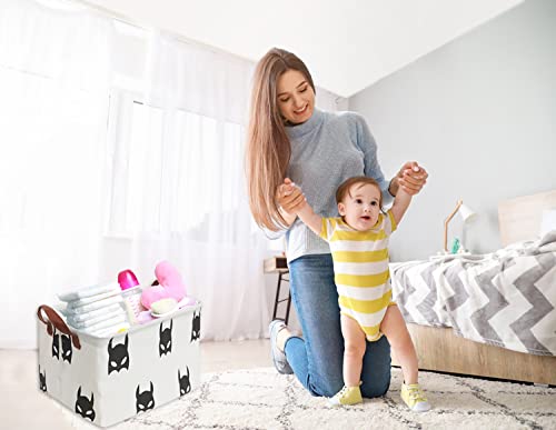 HIYAGON Kids Storage Basket Batman Easter Basket Cute Basket Empty Toy Storage Bin Organizer Box Rectangular Room Decor for Home Books(Black bats)