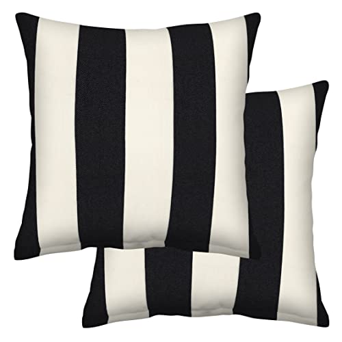 Honeycomb Outdoor Square Toss Pillow Set, 17" W x 17" L, Cabana Stripe Black & Ivory Outdoor Pillows