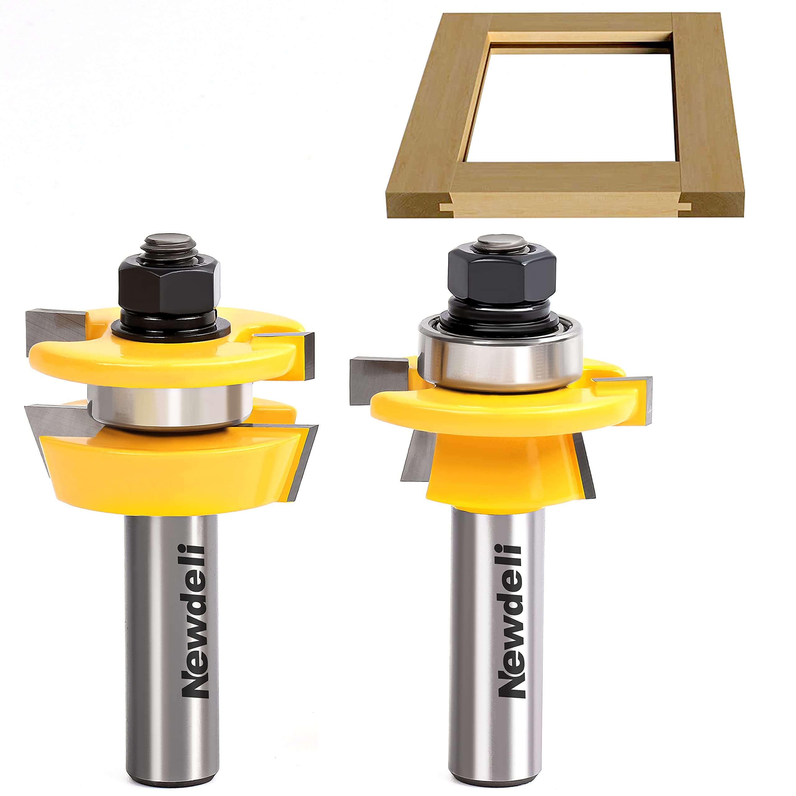 Shaker Rail and Stile Router Bits, Newdeli 1/2 Inch Shank Tongue and Groove Router Bit, Professional Carbide Milling Cutters for Woodworking for Cabinet Doors