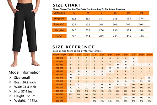 Tmustobe Womens Lounge Yoga Capris Pants Bootleg Tummy Control High Waist Workout Flare Crop Pants with Pockets (Black, Large)