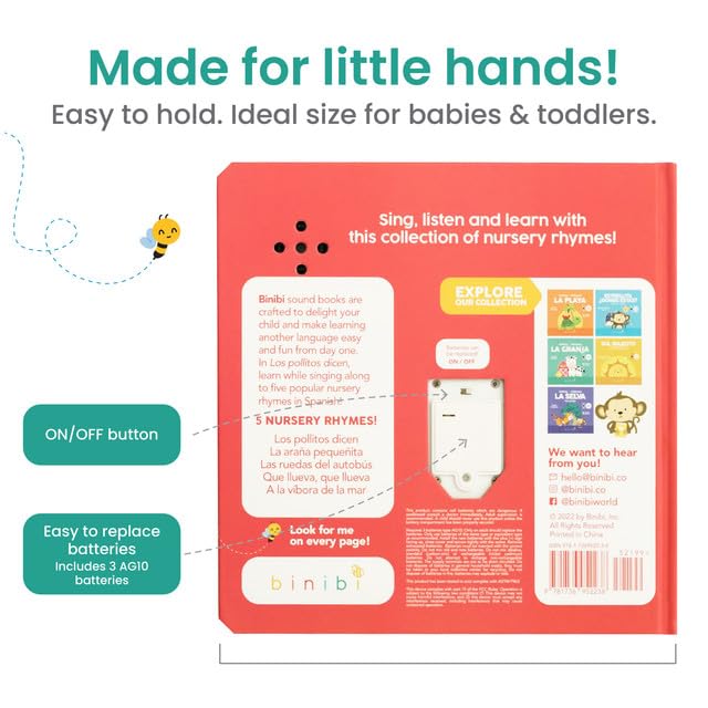Binibi Spanish Musical Book for Babies & Toddlers 1-3 Los Pollitos Dicen & Other Nursery Rhymes | Spanish Learning for Kids | Bilingual Children's Book | Sound Book | Libro en español para bebés