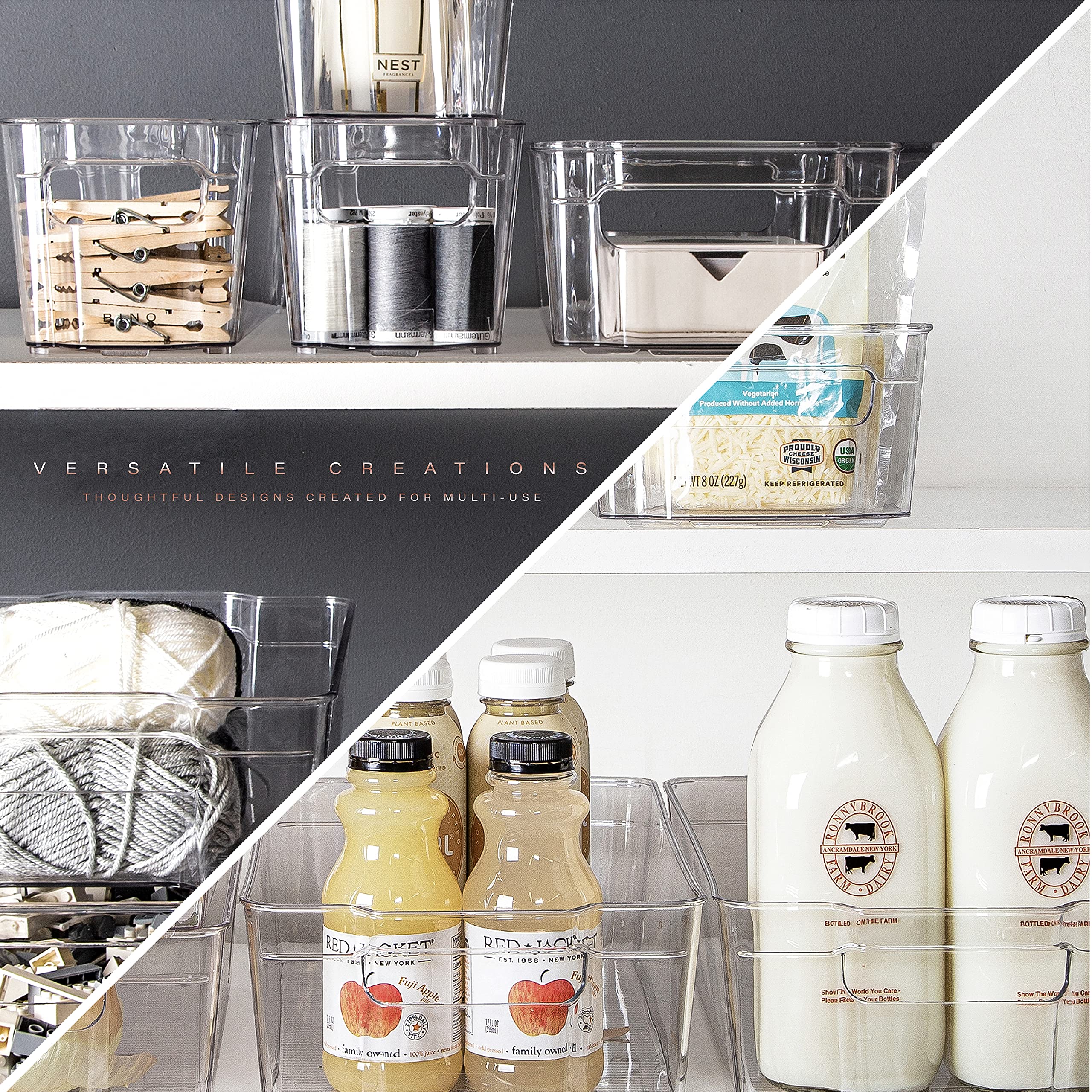 BINO | Stackable Storage Bins, Medium - 2 Pack THE STACKER COLLECTION Clear Plastic Built-In Handles BPA-Free Containers for Organizing Kitchen Pantry Multi-Use Organizer Bins