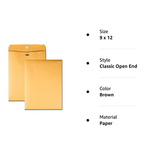 9 x 12 Clasp Envelopes, Brown Kraft Catalog With Clasp Closure & Gummed Seal, 28lb Heavyweight Paper Envelopes, Great For Filing, Storing Or Mailing Documents, 9" x 12" - 10 Envelopes
