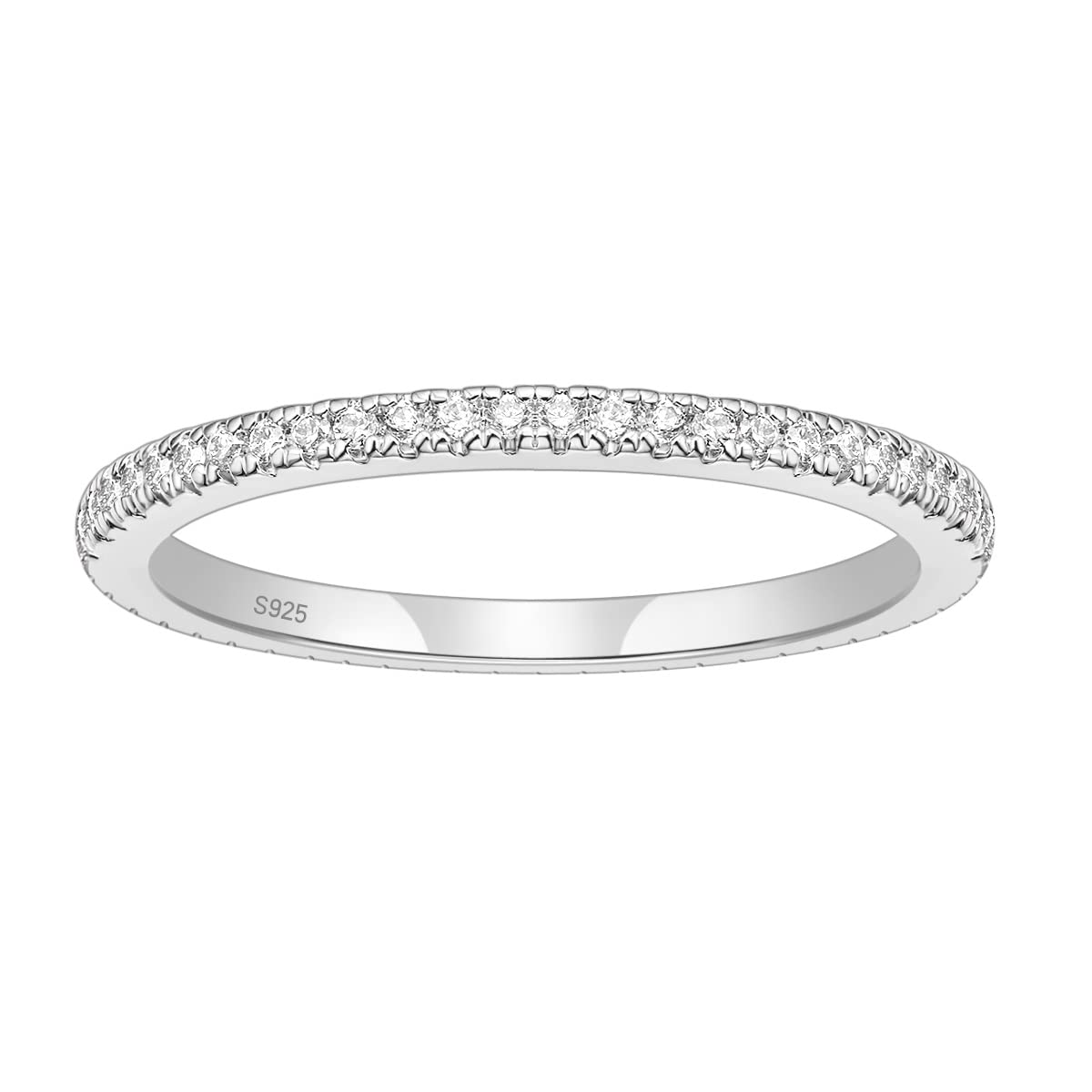 EAMTI 2mm 925 Sterling Silver Wedding Band Round Cubic Zirconia Full Eternity Stackable Engagement Ring for Women Size 8