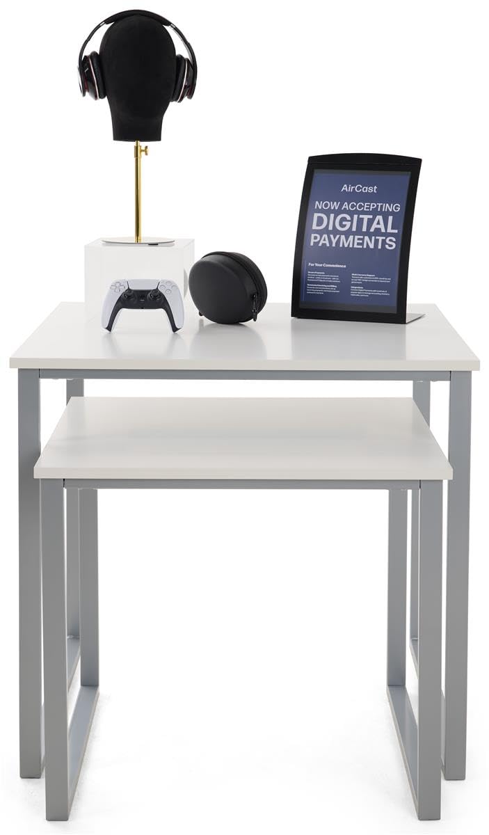 Displays2go Square Nesting Tables, Set of 2 Sizes - White