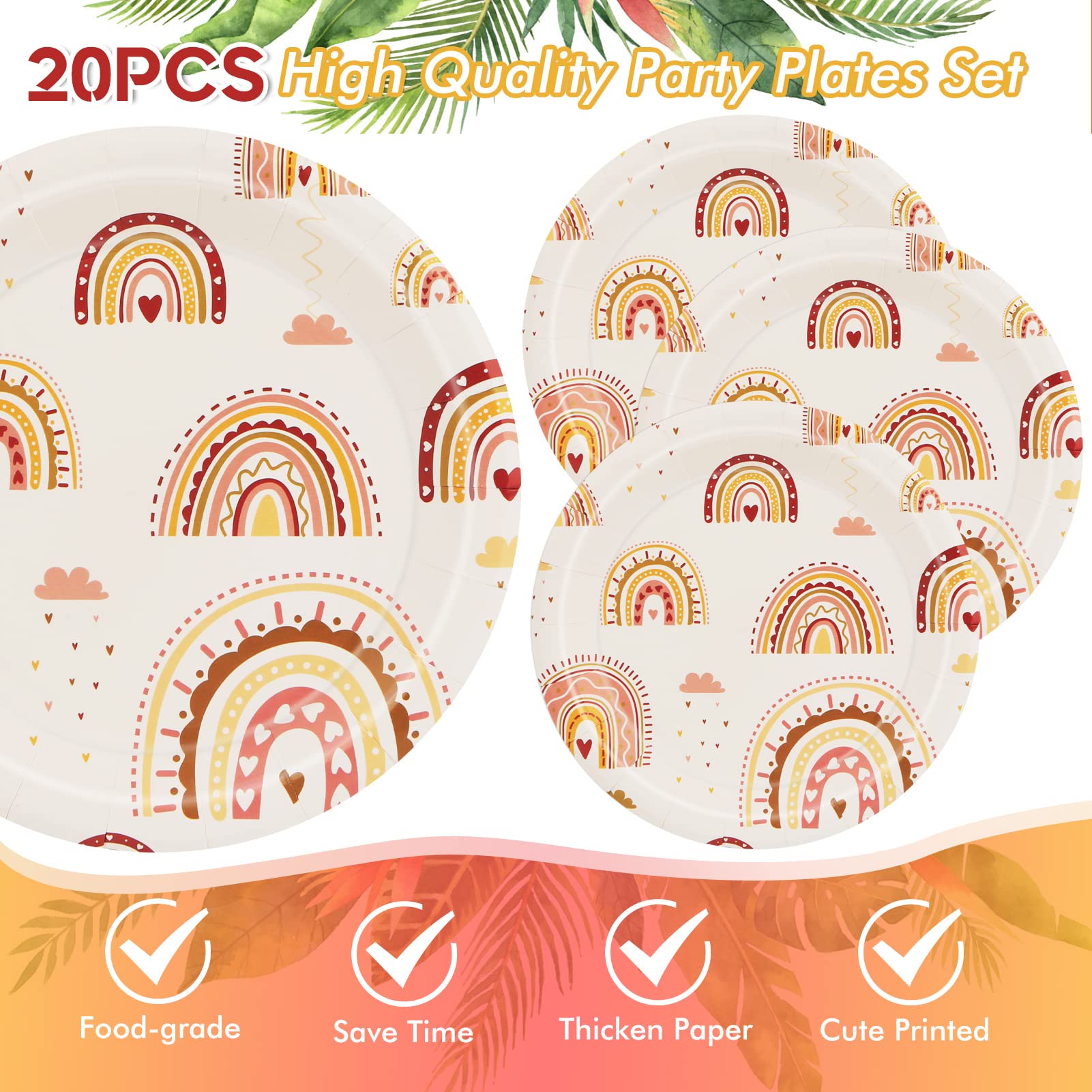 Boho Rainbow Party Supplies Boho Rainbow Baby Shower Tableware Set Including Paper Plates Napkins Tablecloth for Boho Birthday Party Baby Shower Decorations Supplies