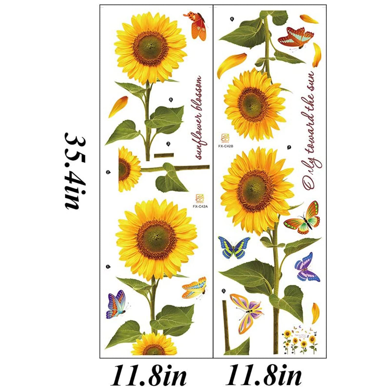CIWEI Sunflower Wall Stickers Butterfly Wall Sticker- Flowers Wall Decal,Sunflower Wall Stickers,Wall Stickers for Bedroom Living Room Bathroom Decor