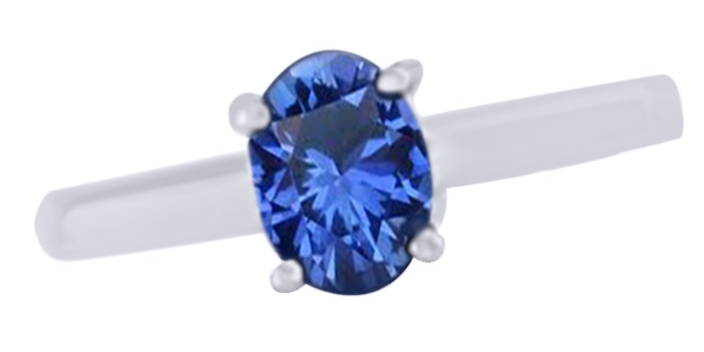 AFFY Simulated Blue Sapphire Solitaire Ring in 14k White Gold Over Sterling Silver (1 Cttw) Ring Size - 8