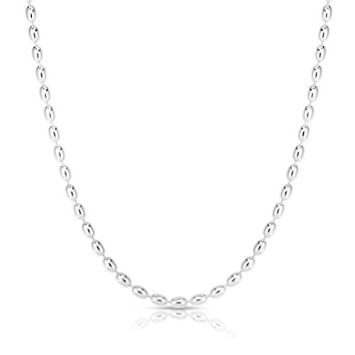 925 Sterling Silver Rice Bead Chain, Silver Oval Bead Chain Necklace, Silver Beaded Chain Necklace.