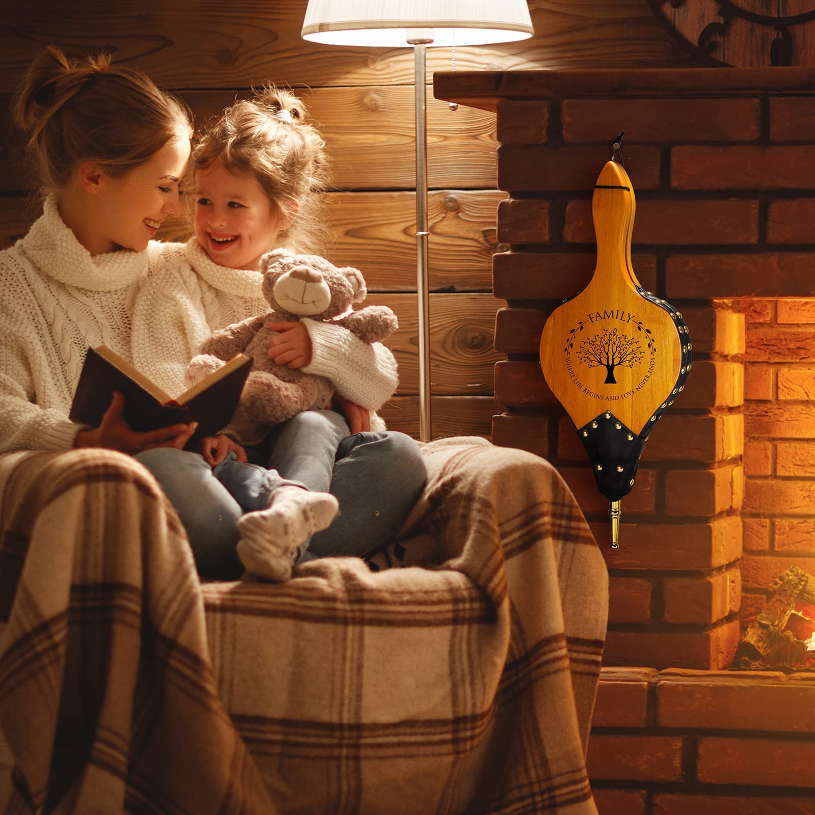 THYGIFTREE Fireplace Bellows Indoor 19x8 Custom Large Wood Fire Blower with Hanging Strap, Long Handle, Metal Nozzle, Tool for Fireplace, Fire Pit, Wood Stove, BBQ, Fireplace Decor - Family