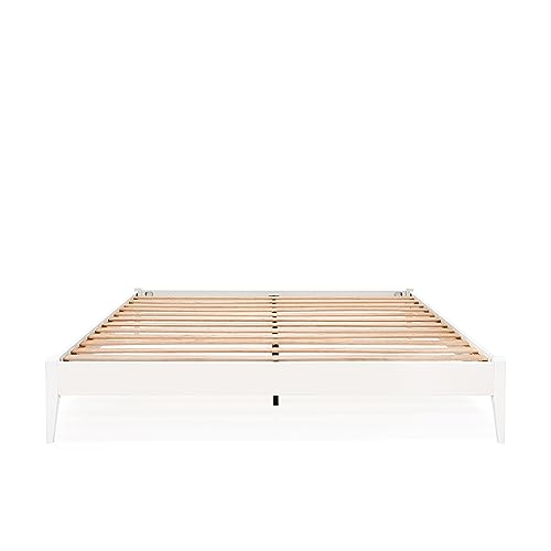 Bme Dinkee Signature Ivory White King Bed Frame Without Headboard - Modern & Minimalist Style with Acacia Wood - 12 Strong Wood Slat Support - Easy Assembly - No Box Spring Needed