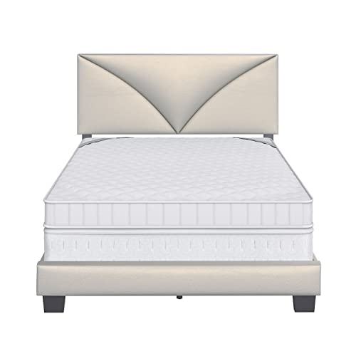 Boyd Sleep Cornerstone Platform Bed Frame with Fabric Upholstered Headboard and Wooden Slats Supports, Box Spring Required: Faux Leather, Silver, Full