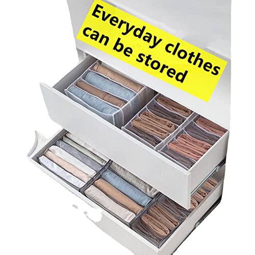 BINGC 2 PCS Washable Wardrobe Clothes Organizer , 7 Grid Drawer Foldable Visible Storage Box Jeans Compartment Divider Boxes for Jean Pants Socks Bras Ties Lingerie Scarves (14.2x9.9x7.8inch, WHITE)