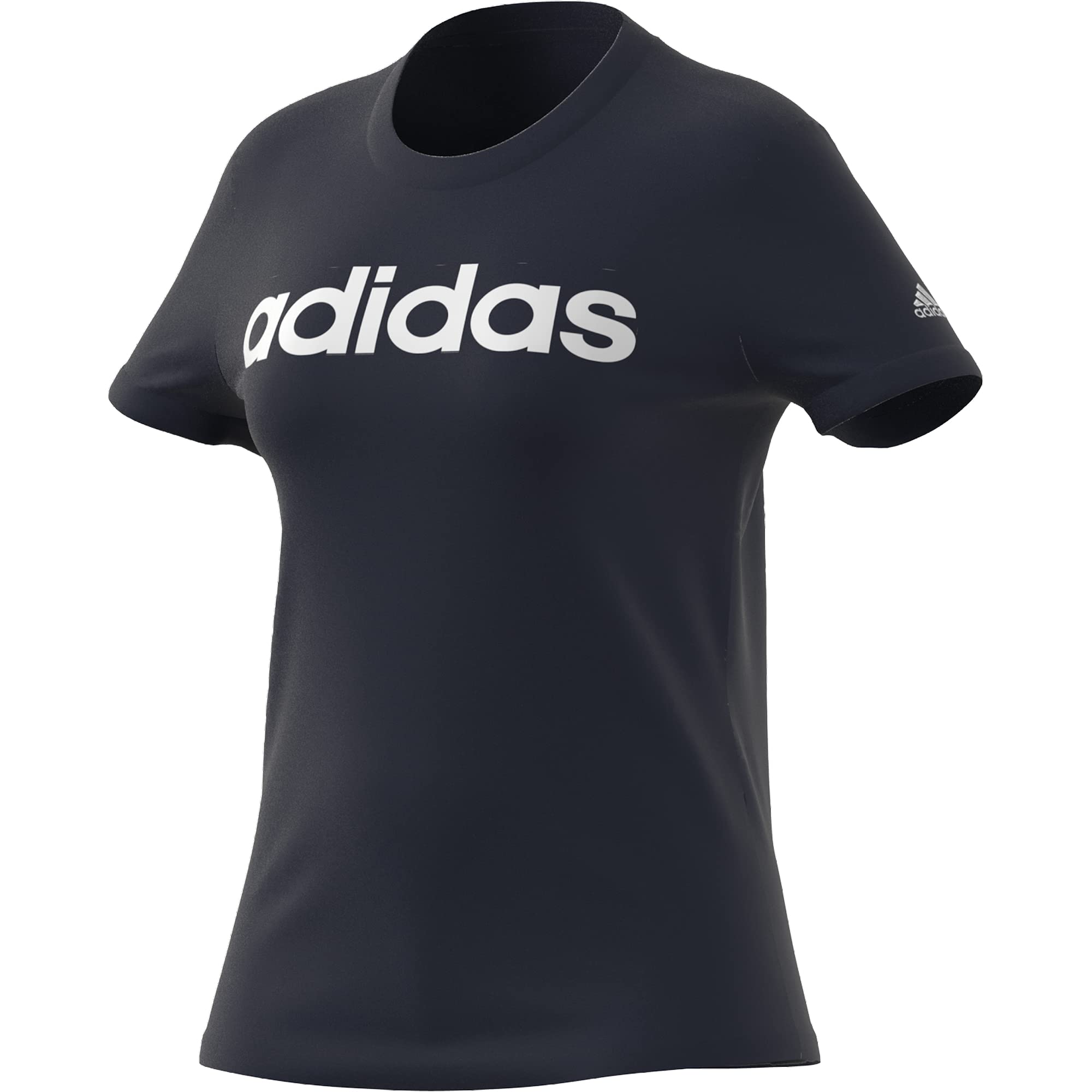 adidas womens Linear T-Shirt Crew Navy Melange/White Small