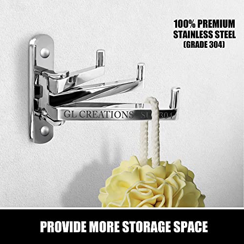 GL Creations Coat Hanger Wall Hooks | Towel Hooks Hanger for Bathroom | Stainless Steel Towel Hook | Folding Hooks for Wall β3.7 x 0.98 x 2.7