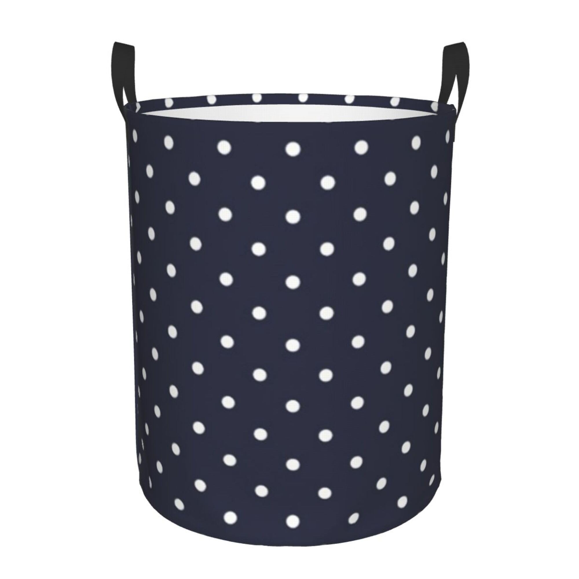 Large Laundry Hamper Bag, Collapsible Laundry Basket Navy Blue Polka Dot Dirty Clothes Storage Washing Bin for Bathroom, Dorm Essentials