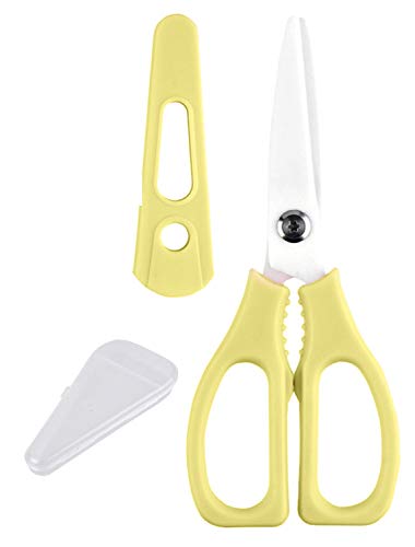 Ceramic Scissors,Healthy Baby Food Scissors with Cover Portable Shears (Yellow)