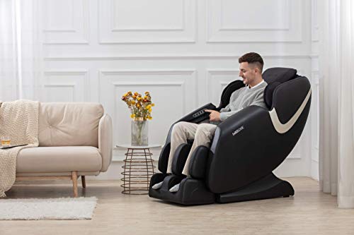 BOSSCARE Massage Chair Recliner with Zero Gravity, Full Body Airbag Easy to Assemble with Bluetooth Speaker, Foot Roller,Faux Leather, Brown