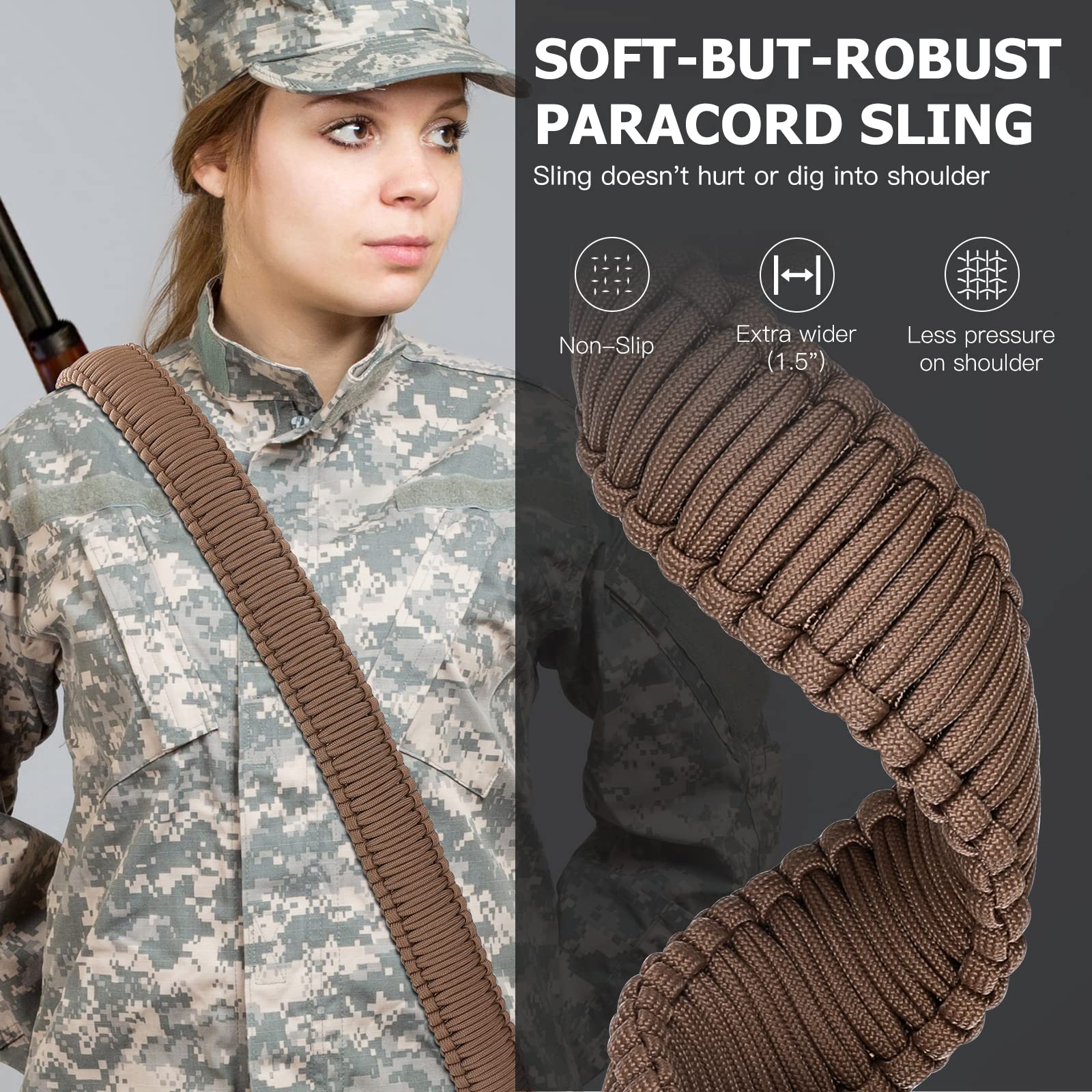 AOOK Paracord Crossbow Sling with Swivels, Non-Slip Quick Adjustable Length Strap, 2-Point Sling for Hunting