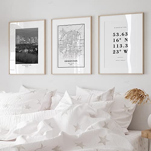 Dear Mapper Edmonton Canada View Abstract Road Modern Map Art Minimalist Painting Black and White Canvas Line Art Print Poster Art Print Poster Home Decor (Set of 3 Unframed) (16x24inch)