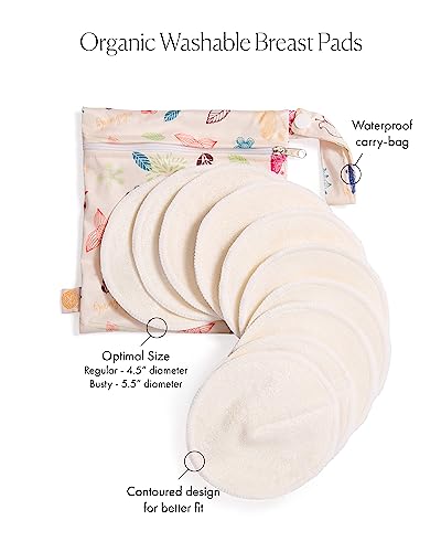 Kindred Bravely Organic Reusable Nursing Pads 10 Pack | Washable Breast Pads for Breastfeeding with Carry Bag