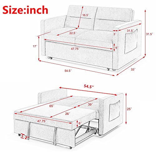 Gynsseh Pull Out Loveseat Sleeper, Adjustable Sleeper Loveseat Couch with Pull Out Bed and Side Pockets, 3-in-1 Convertible Sleeper Sofa Bed for Small Spaces Living Room (S3-Gray)