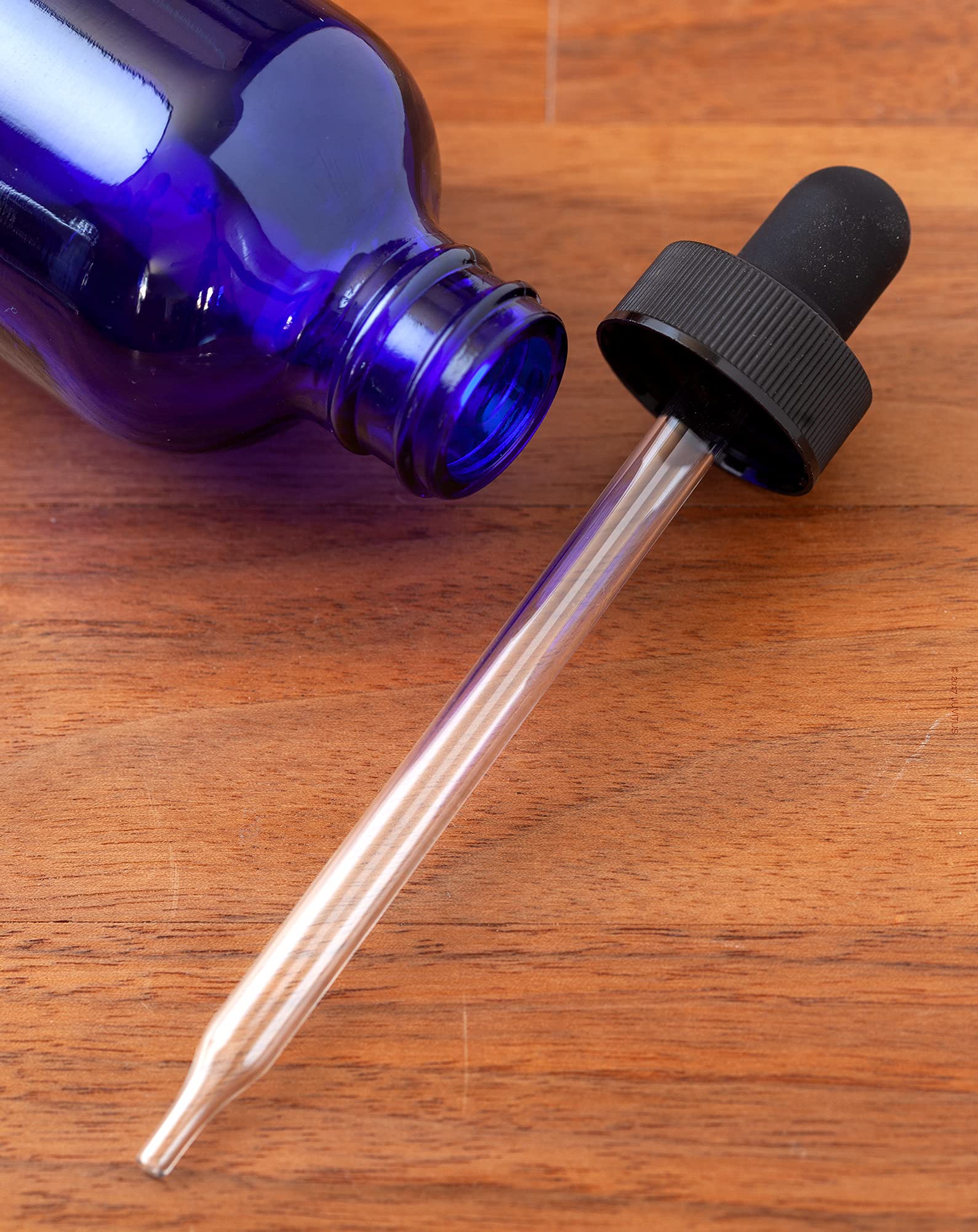 JUVITUS 4 oz / 120 ml Cobalt Blue Glass Boston Round Bottle with Black Dropper (2 Pack) + Clear Travel Bag