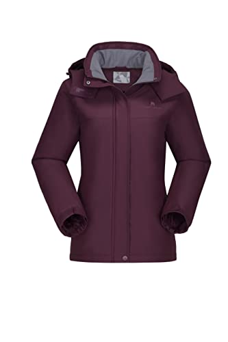 CAMEL CROWN Ski Jackets for Women Winter Snow Coats Warm Mountain Waterproof Female Jacket Hooded Windbreaker Dark Purple S