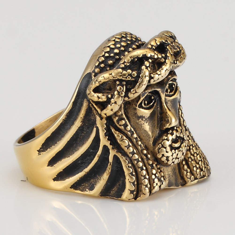 Ahley Retro Jesus Head Ring Hip Hop Stainless Steel Jesus Ring Women Men Silver Religious Jewelry (7)