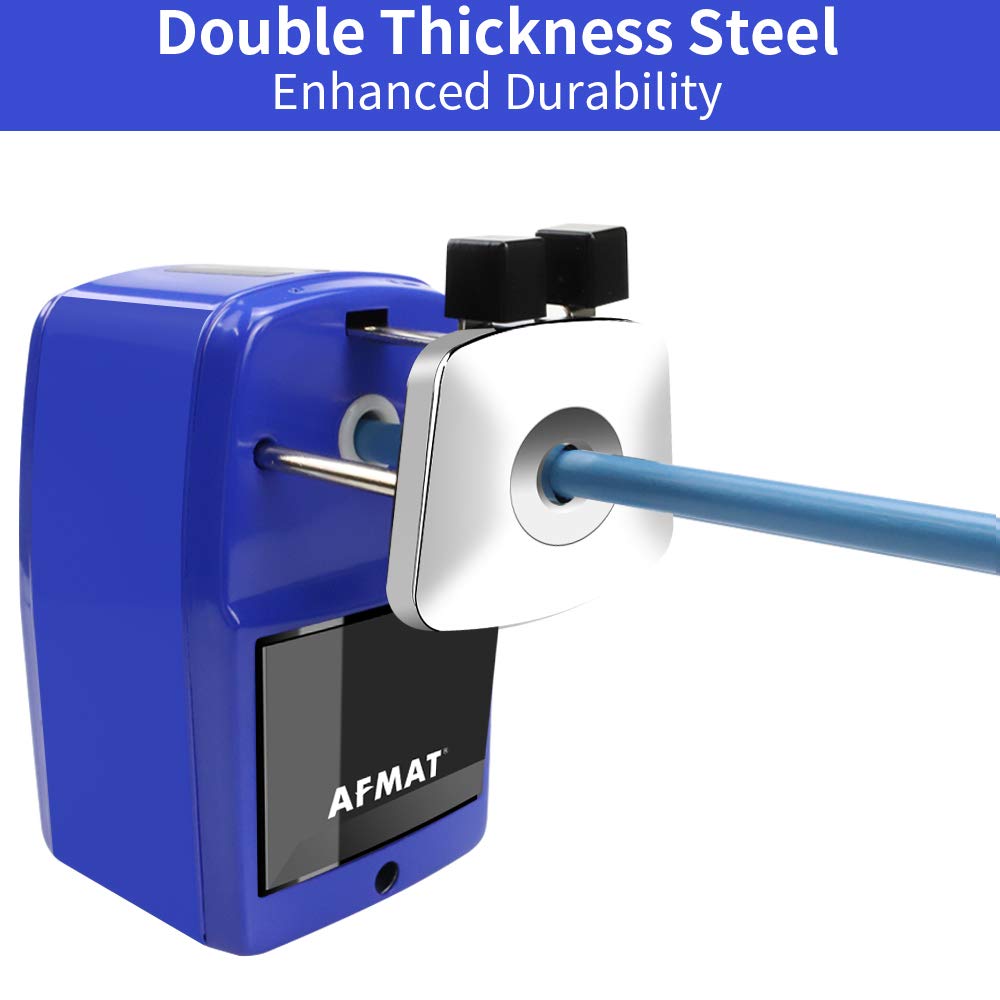 AFMAT Pencil Sharpener Manual, Heavy Duty Pencil Sharpener, Metal Pencil Sharpener for Classroom, Sharpen 6000 Times, Helical Steel Blade, Not Easy to Break, Perfect for Kids, Blue
