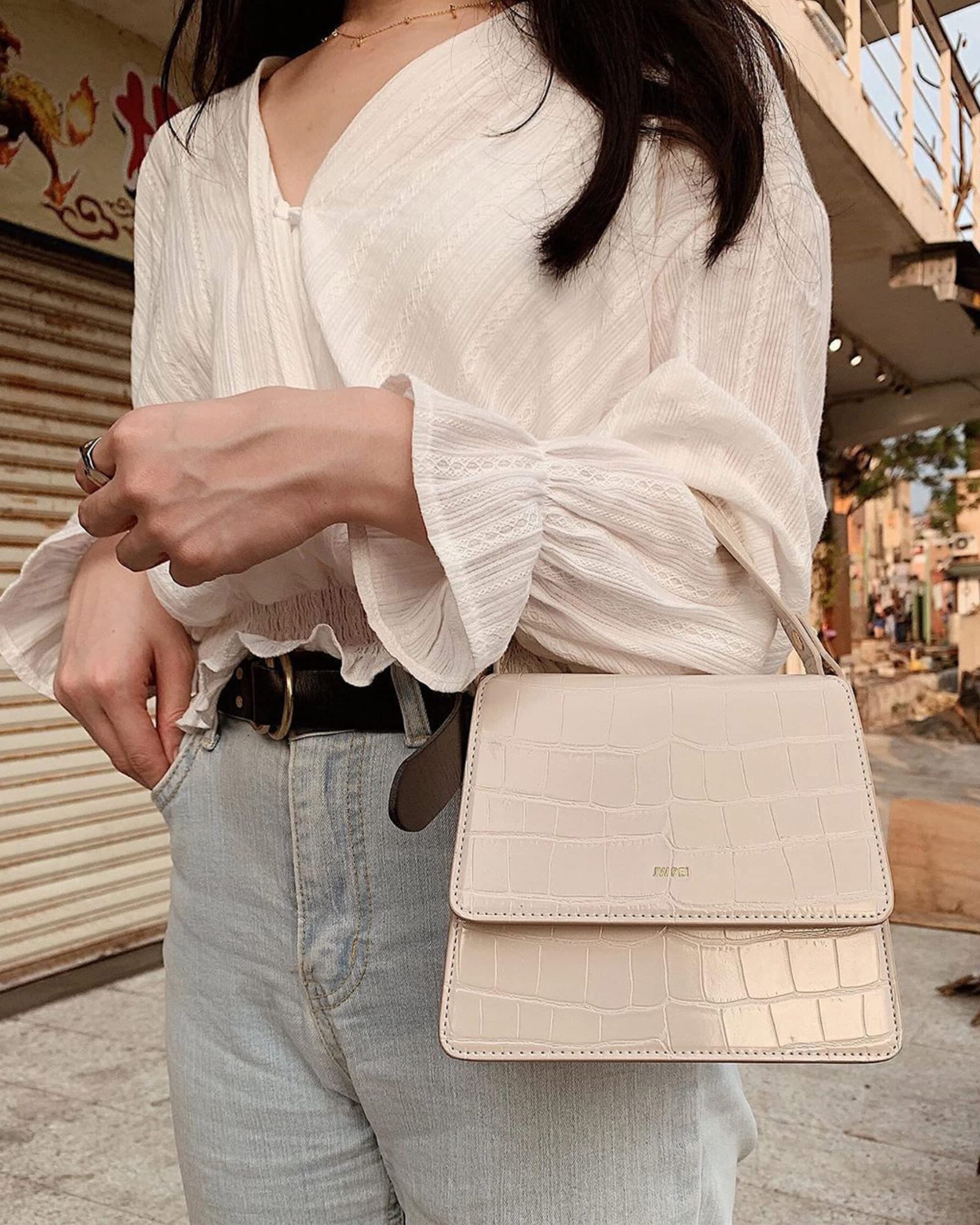 JW PEI Small Top-handle Handbag Vegan Leather Anna Faux Pearl Chain Accessories for DIY Hand bags