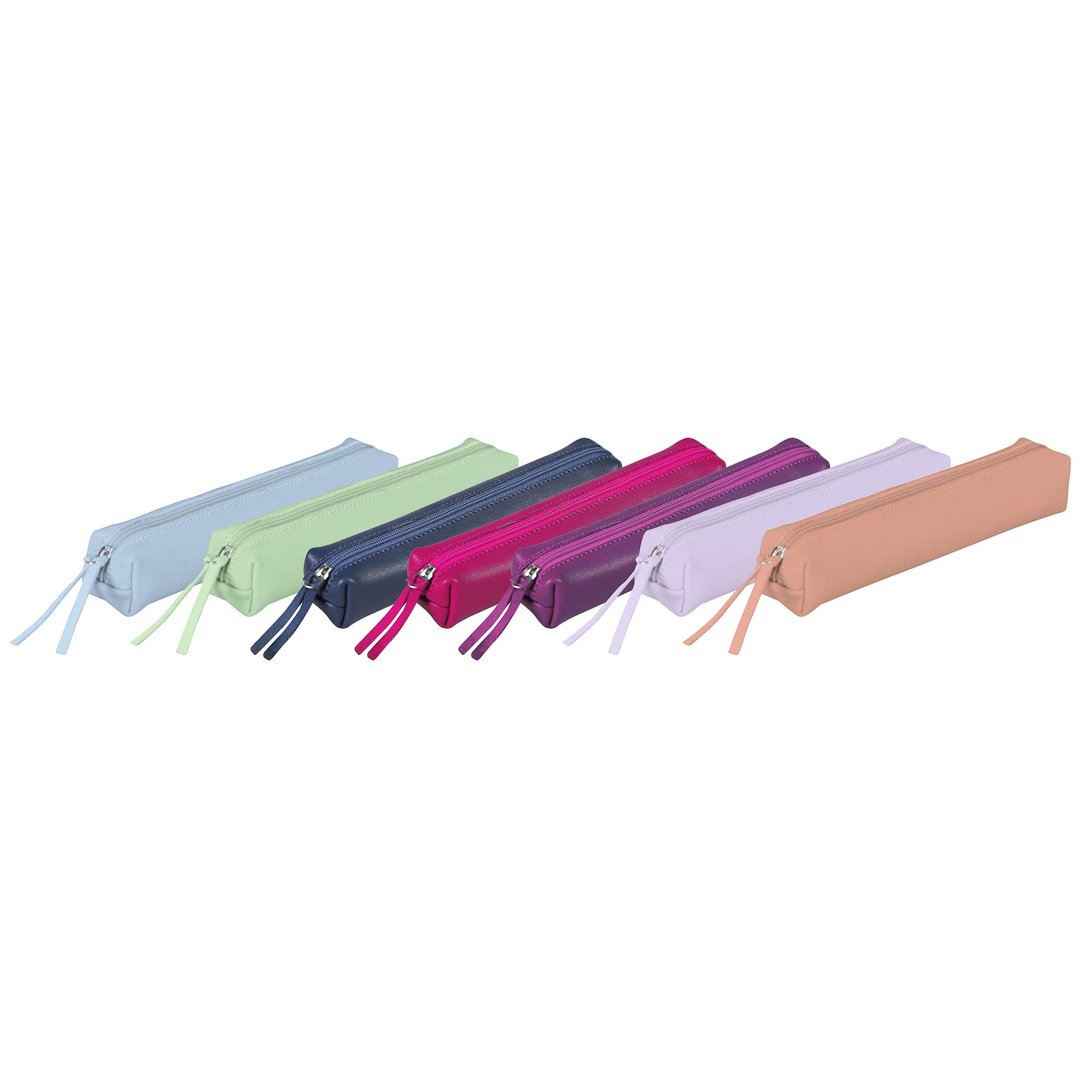 Clairefontaine - Ref 410152C - Coloured Leather Slim Pencil Case - 19.5 x 2.5 x 4cm, Made From Genuine Lambskin Leather, Metal Zip With Leather Puller - Pistachio Green