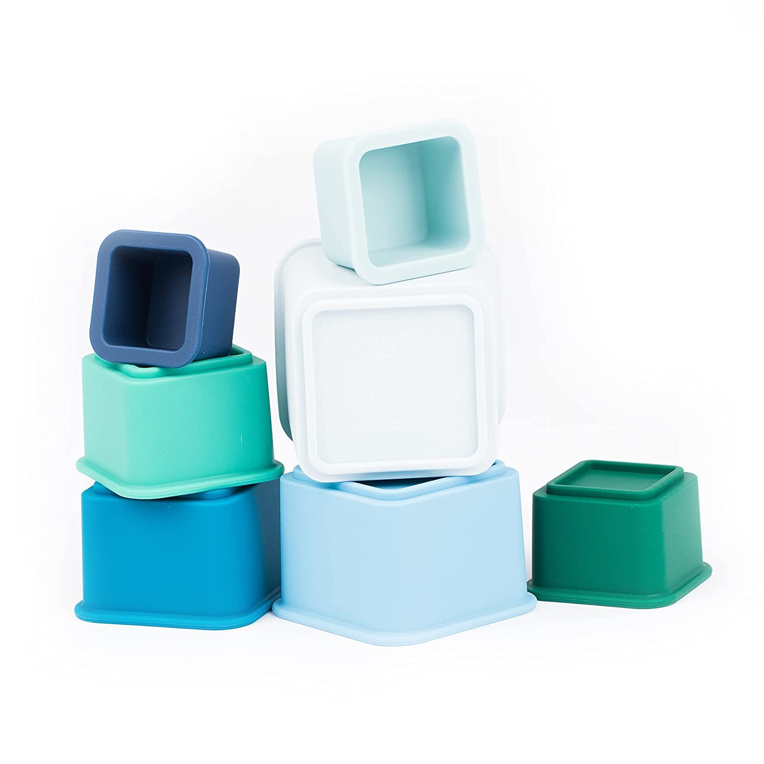 Bella Tunno Happy Stacks - Baby Stacking Cups, Montessori Silicone Baby Toys for Playtime and Development, Fun Educational Toys for Gross Motor Skills, Sorting, Counting and More, Cool Blue